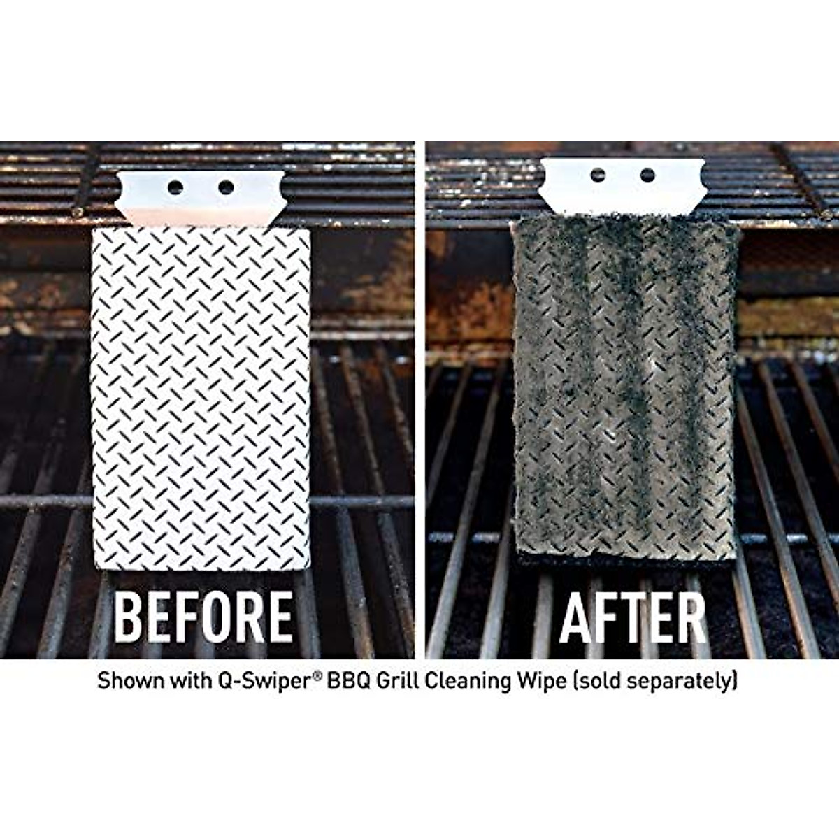 Q-Swiper BBQ Grill Brush with Stainless Steel Scraper. Bristle Free and Wire Free Cleaning. Safe Way to Remove Grease and Grime. Ideal use with The Q-Swiper Grill Cleaning Wipes (Sold Separately).