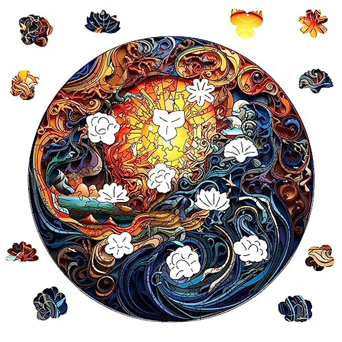 2PCS Wooden Jigsaw Puzzles, Sun and Moon Jigsaw Puzzles for Adults, Unique Shape Wood Cut Puzzles, Best Gift for Adults and Kids,11.8x11.8in