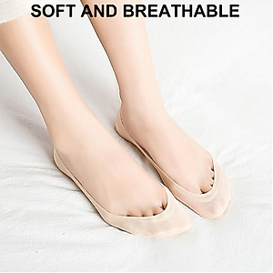 Hiltzo 6 Pairs No Show Socks Women Nylon Ultra Low Cut Non-Slip Ice Silk Socks Invisible Socks 6Nudm