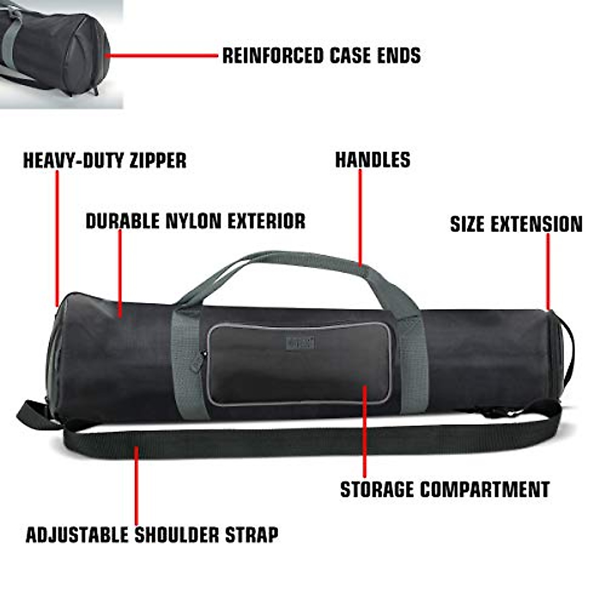 USA Gear Refractor Telescope Case - Holds Telescopes/Tripod 21 to 35 inches - Adjustable Extension, Storage Bag Pocket, and Strap - Compatible with ToyerBee, Gskyer, Celestron Telescope Bags and Cases