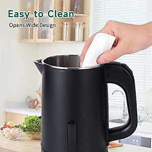 Small Electric Tea Kettle Stainless Steel, 0.8L Portable Mini Hot Water Boiler Heater, Travel Electric Coffee Kettle with Auto Shut-Off & Boil Dry Protection (Black)