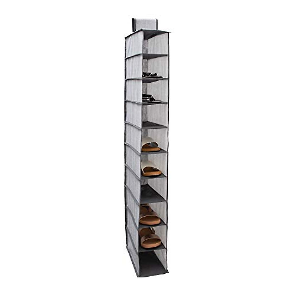 Simplify 10 Shelf Shoe Organizer | Dimensions : 5.91" D x 11.81" W x 47.24" H | Storage Velcro | Foldable | Closet Organization | Grey