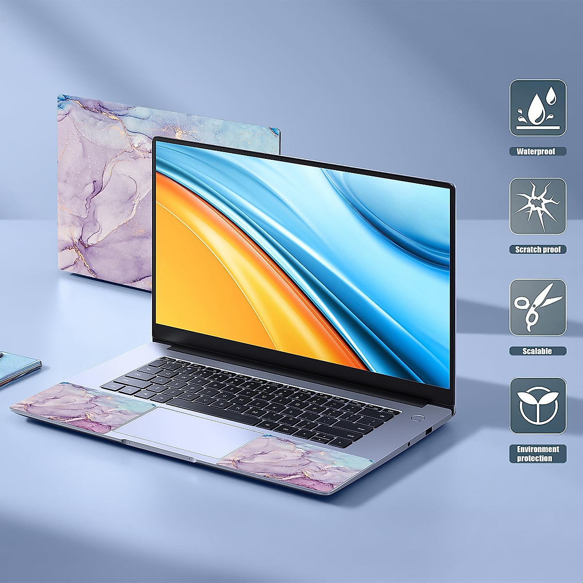 Laptop Skin Sticker Decal,13.3" 14" 15" 15.4" 15.6 inch Laptop Universal Vinyl Skin Sticker Cover,Dustproof Waterproof Reusable Art Decal Protector with Free 2 Wrist Pads (Marble 6)