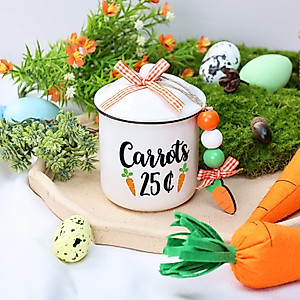 Easter Tiered Tray Decor Ceramic Canister Mini Jar Carrots 25￠ Candy Holder with Lid Orange Buffalo Plaid Bowknot for Cookie Snacks Spring Table Home Kitchen Accessory Holiday Gift Supplies Set of 1