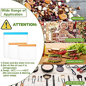 BLOCE Reusable Ziplock Bags Silicone, 3 Pack BPA FREE Flat Freezer Bags, FDA Grade Leakproof Reusable Vacuum Bags, Lunch Bags For Meat Fruit Cereal Snacks