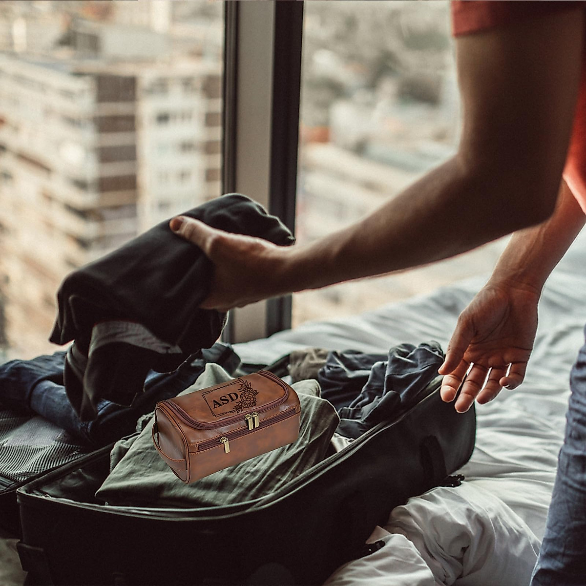 EAQ Personalized Toiletry Bag for Men, Personalized Leather Dopp Kits Customizable Travel Organizer Engraved Name/Logo for Husband, Boyfriend, Dad, Wedding, Anniversary, Gift