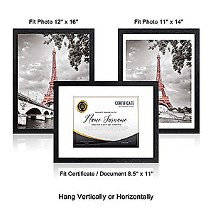 Luxdart 12x16 frames with Mat to Display 11x14 Picture or 8.5x11 photo 12 x 16 Black Solid Wood Picture Frame Wall Art for Living Room Wall Mount and tabletop Decor(2 Mats)