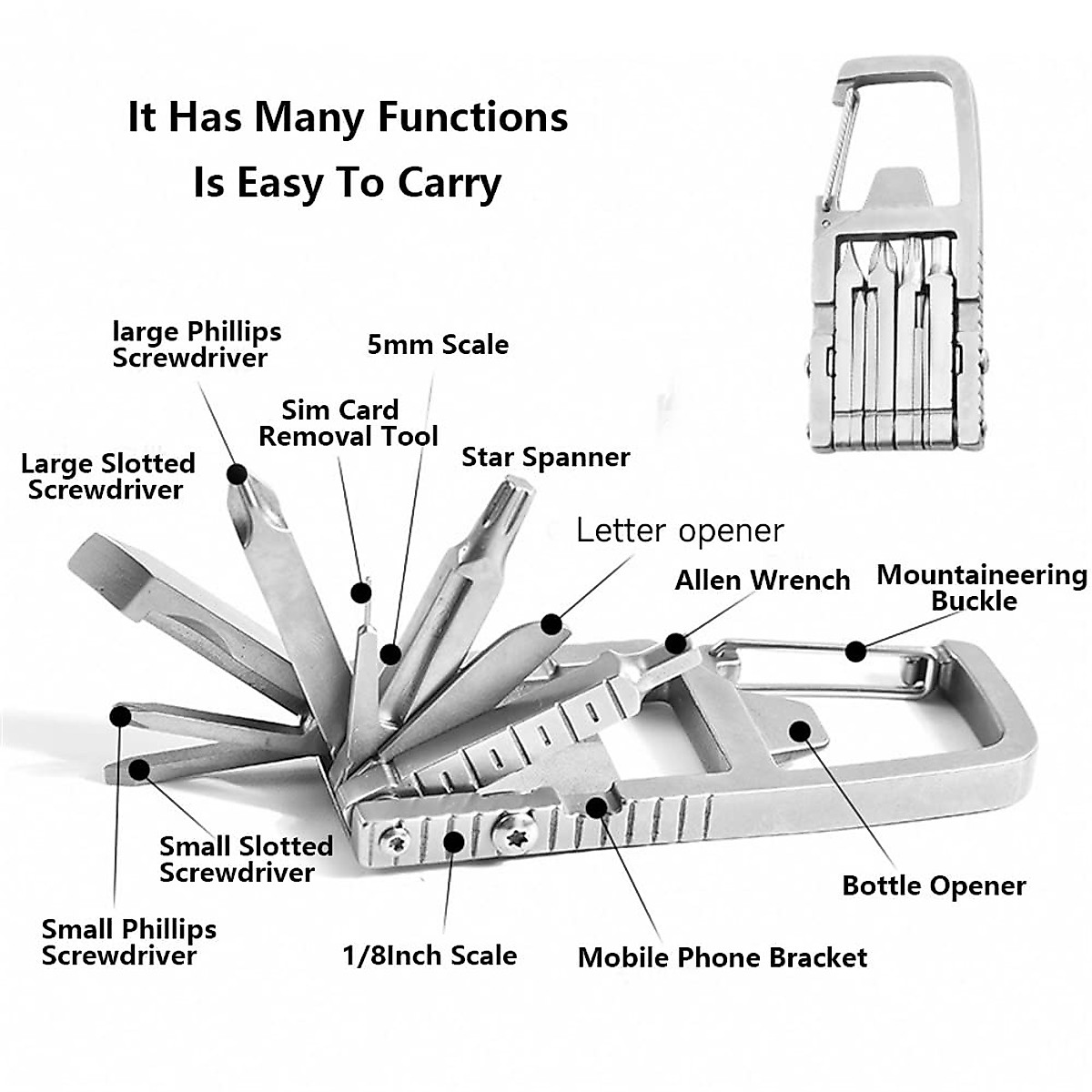 Octaville keychain Multitool 13 in 1 Folding Multi Tool hand tools Stainless Steel Bottle Opener Snowflake Flat Phillips Kit sim card removal tool（field）
