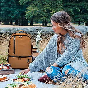 TUGUAN Insulated Cooler Backpack 38/42 Cans Double Deck Leakproof Lightweight Soft Lunch Backpack Small Cooler Bag Beach Picnic, Brown