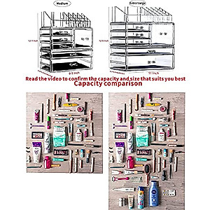Cq acrylic Clear Makeup Storage Organizer Drawers Skin Care X Large Cosmetic Display Cases Stackable Storage Box With 6 Drawers For Dresser,Set of 3