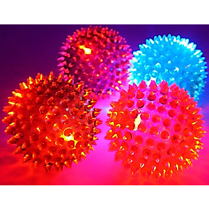 JA-RU Light Up Ball (4 Balls) Rubber Spiky Balls for Kids. Stress Relief Toy Autism Sensory Products. Dog Chew Toy Bulk Birthday Party Favors, Goodie Bag Stuffers. 699-4s