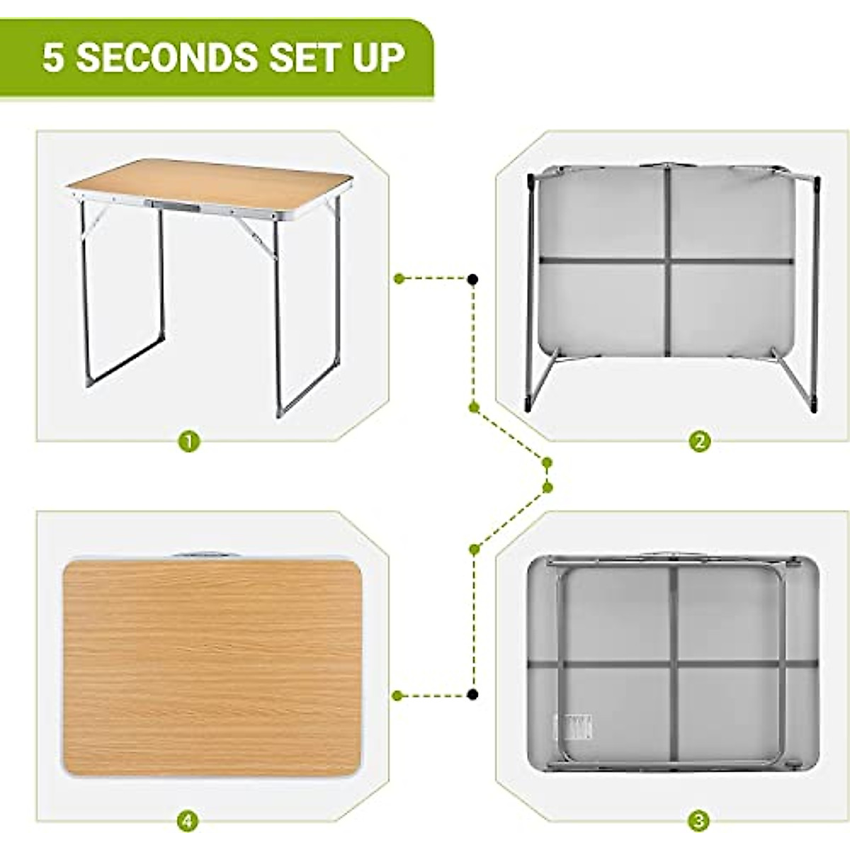 FUNDANGO Portable Table Lightweight Foldable with Handle Steel Frame Fold Up Small Desk for Camp, Outdoor, Beach Side, Picnic, 31.5x23.6x26.8Inches, Yellow, 31.5"x23.6"x26.8"