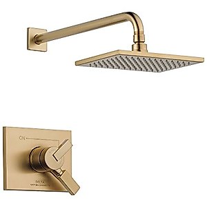 Delta Faucet Vero 17 Series Dual-Function Shower Faucet Set Gold, Single Spray Touch-Clean Shower Head, Delta Shower Trim Kit, Champagne Bronze T17253-CZ (Valve Not Included)