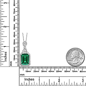 Gem Stone King 925 Sterling Silver Green Simulated Emerald Pendant Necklace For Women (7.10 Cttw, Emerald Cut 14X10MM, with 18 Inch Silver Chain)
