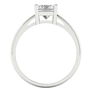 Clara Pucci 2.0 ct Emerald Cut Solitaire Moissanite Engagement Wedding Bridal Promise Anniversary Ring 18K White Gold Size 3.5