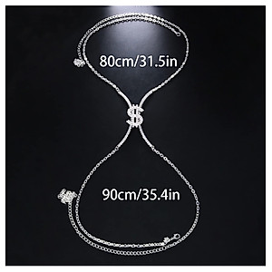 Rhinestone Chest Bracket Chain Crystal Dollar Sign Chest Chain Summer Bra Body Chain Sexy Bikini Waist Body Jewelry for Women (Silver)