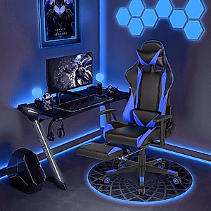 HOMEMAKE FURNITURE Gaming Chair, Racing Office Computer Game Chair, Ergonomic Game Chair, Racing Style with 90° Adjustable Reclining Chair and Retractable footrest, Blue and Black