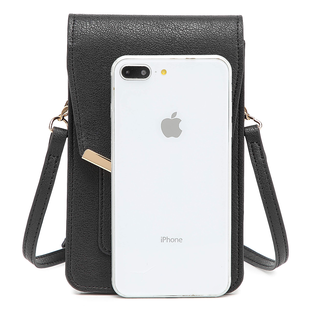 Trendy Phone Case Wallet Crossbody Purse Card Slots Holder Detachable Strap Shoulder Bag (Black-LM6302AB)