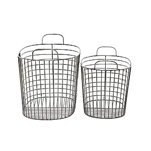 CosmoLiving by Cosmopolitan Metal Round Storage Basket with Handles, Set of 2 21", 17"W, Dark Gray