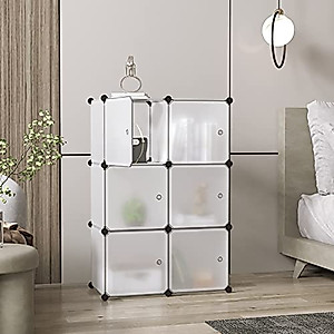 C&AHOME Cube Storage Organizer with Doors, 6-Cube Shelves, Closet Cabinet, DIY Plastic Modular Bookshelf Ideal for Bedroom, Living Room, 36.6”L x 12.4”W x 36.6”H White USBTM3006B-DOOR