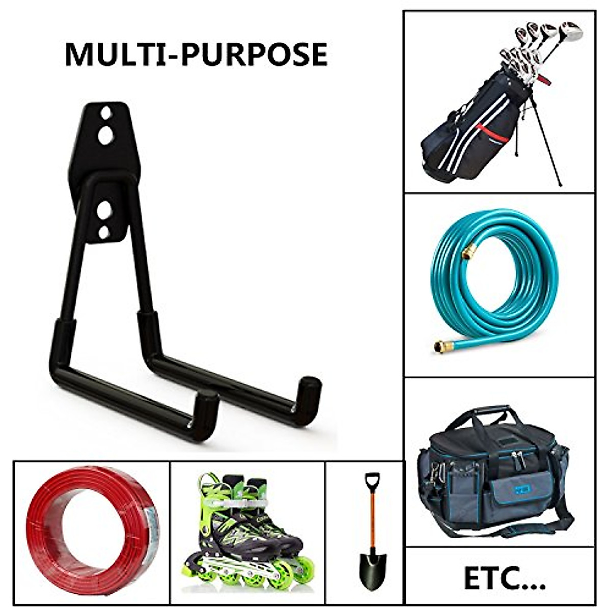 Whrsinlor Wall Mount Heavy Duty Double Utility Tools Hooks with Anti-Slip Coating for Garage Storage Organizer Shovels Chair Hose, 4 Pack 5 Inches Garage Hooks…