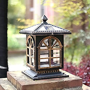 MODEBHD European Traditional Victoria Glass Lantern Outdoor Pillar Lamps Column Light Table Lamp Waterproof Column Lamp E27 Decoration Street Post Light Courtyard Garden Terrace