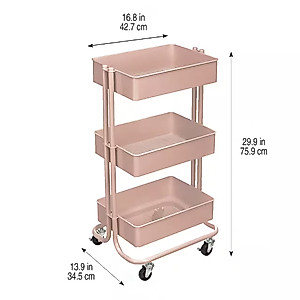 Simply Tidy Lexington 3 Tier Multipurpose Stylish Rolling Storage Cart for Organizing Supplies in Home or Office Spaces, Rose Gold