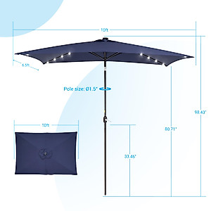 Bonosuki Rectangle Patio Umbrella with Solar Lights, 10x6.5ft Rectangular Umbrella Outdoor Patio with Tilt and Crank for Garden, Deck, Backyard, Pool and Beach
