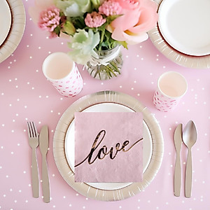 Andaz Press Pink with Rose Gold Scripted Love Saying Cocktail Napkins, Bulk 100-Pack Count 3-Ply Disposable Fun Beverage Napkins for Wedding, Bridal Shower, Bachelorette, Baby Shower, Valentine's Day