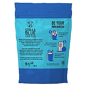 STELLA BLUE Fresh Cold Brew Coffee | Big Cat Blend | 100% Arabica MEDIUM Roast | Enriching Caramel & Hazelnut Notes & Sweet Fruitiness | Cold Brew for True Fanatics | 6 Packets to Make 24 Cups
