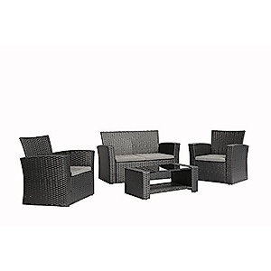 Baner Garden 4 Pieces Outdoor Furniture Complete Patio Cushion Wicker P.E Rattan Garden Set, Full, Black