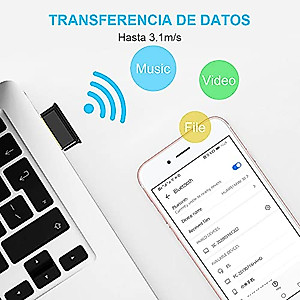 1Mii USB Bluetooth 5.0 Dongle Adapter for PC Laptop Desktop Stereo Headset, Keyboard, Mouse, Support All Windows 10 8.1 8 7 XP Vista
