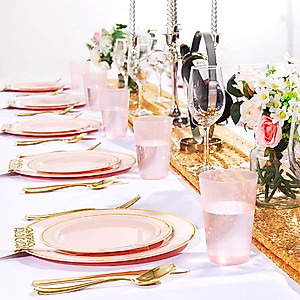 bUCLA 100pcs 12OZ Pink Plastic Cups-Disposable Pink Cups-Premium Unbreakable Wedding Cups-Party Cups,Great For Easter, Mother's Day and Bridal Shower