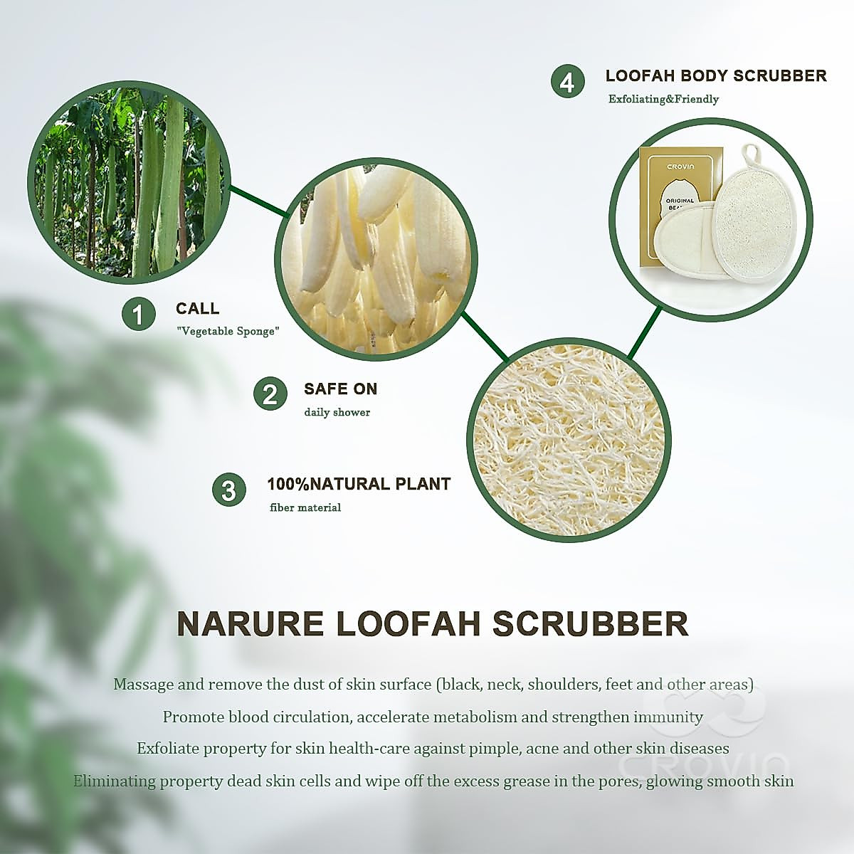 CROVIN Natural Loofah Exfoliating Body Scrubber, Made with Natural Shower Loofah Sponge for Men and Women’s SPA - 6 Count Gifts Exfoliating Loofah Sponge Package,Perfect for Bath Shower