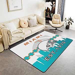 Erosebridal American Football Area Rug 3x5 Kids Football Carpet Boys Living Room Rug for Men,Rugby Accent Rug Set for Bedroom Decor,Blue Orange(Miami)