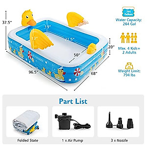 Costzon Inflatable Swimming Pool, Large Family Blow up Kiddie Pool, Full-Sized Thickened Above Ground Pool w/Adjustable Height, Air Pump, Outdoor Backyard Water Party for Age 3+