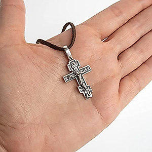 925 Sterling Silver Orthodox Cross Necklace for Men Women - Handmade Crucifix Jesus Christ Pendant with Christian Prayer - Unique Religious Jewelry Gift
