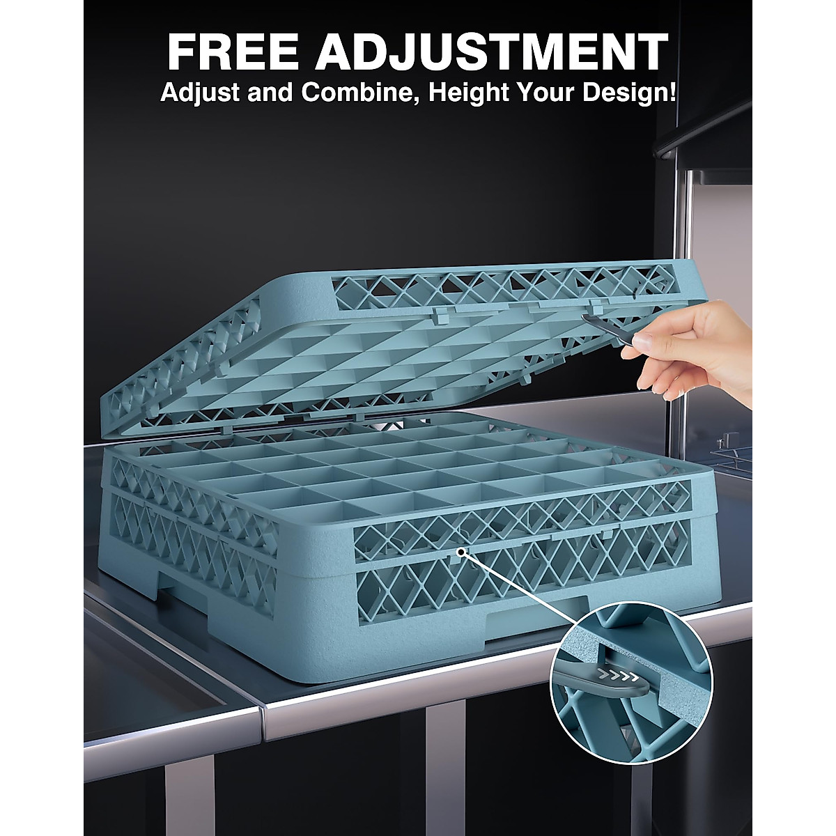 Wantjoin Glass Rack Commercial Dishwasher Racks, Drying Wine Cup Holder Storage for Bar Restaurant Kitchen, 2 Pack 36 Compartments with 2 Extenders, 2 Base and 4 Layers, 19.5 x 19.5 x 7.1 Inches, Blue