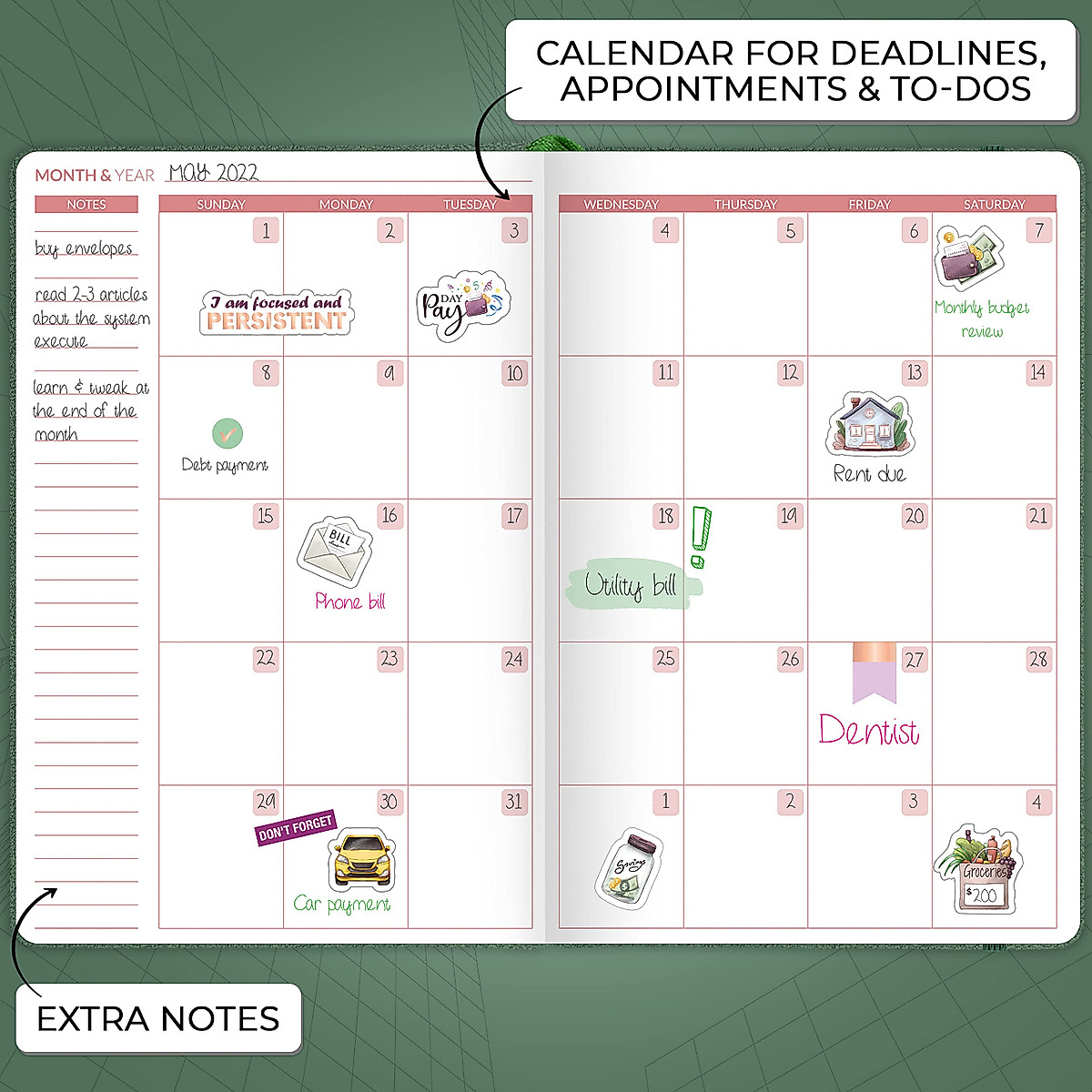 Skyline Budget Planner – Undated Monthly Budgeting Book & Money Expense Tracker – Financial Notebook to Track Personal & Household Finances – Simple Budget Journal – A5 Size, Hardcover (Dark Green)