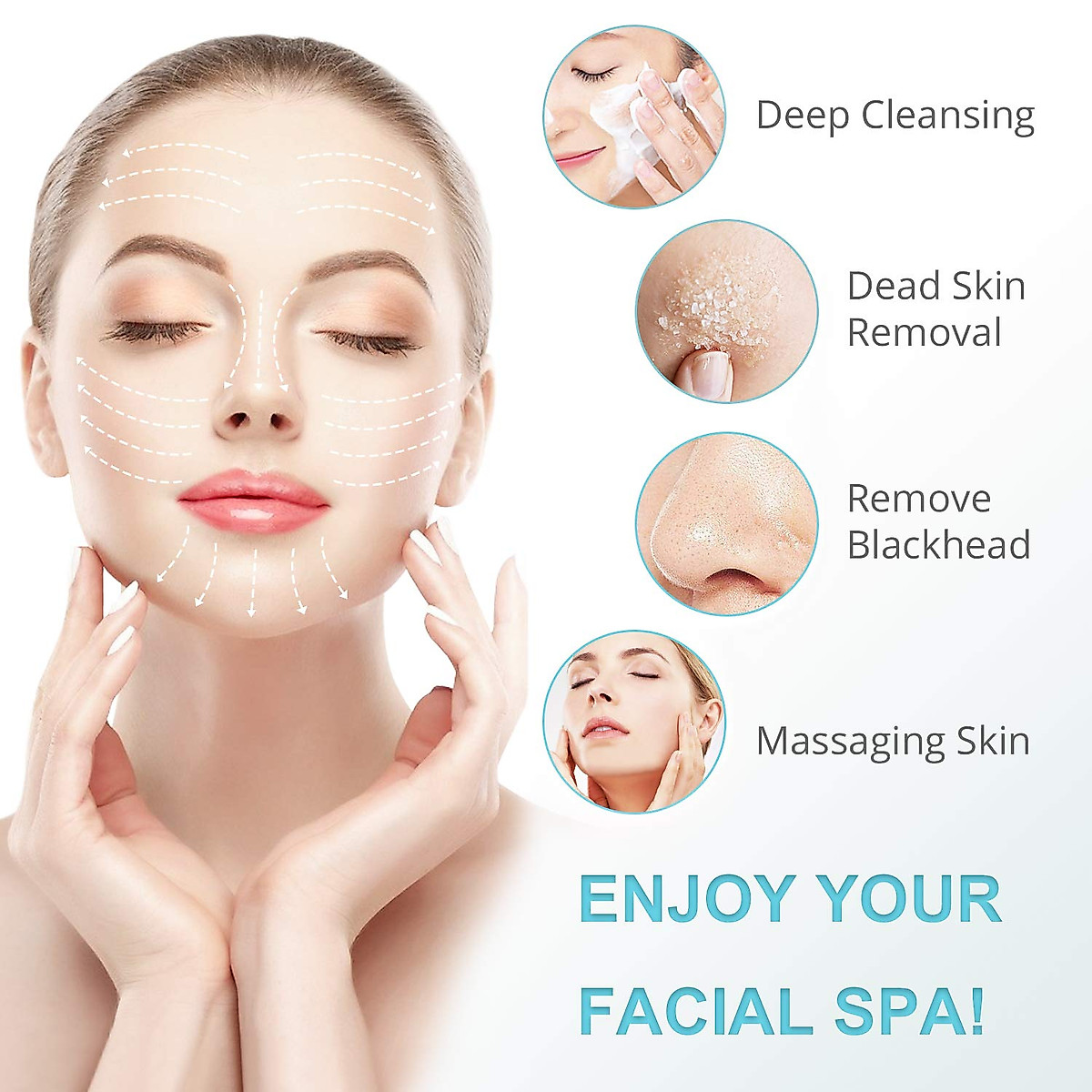 Electric Facial Cleansing Brush 7 in 1 - Fabuday Face Skin Spin Brush for Deep Cleansing, Gentle Exfoliating, Blackhead Removing and Massaging, Battery Operated Facial Cleanser Brush