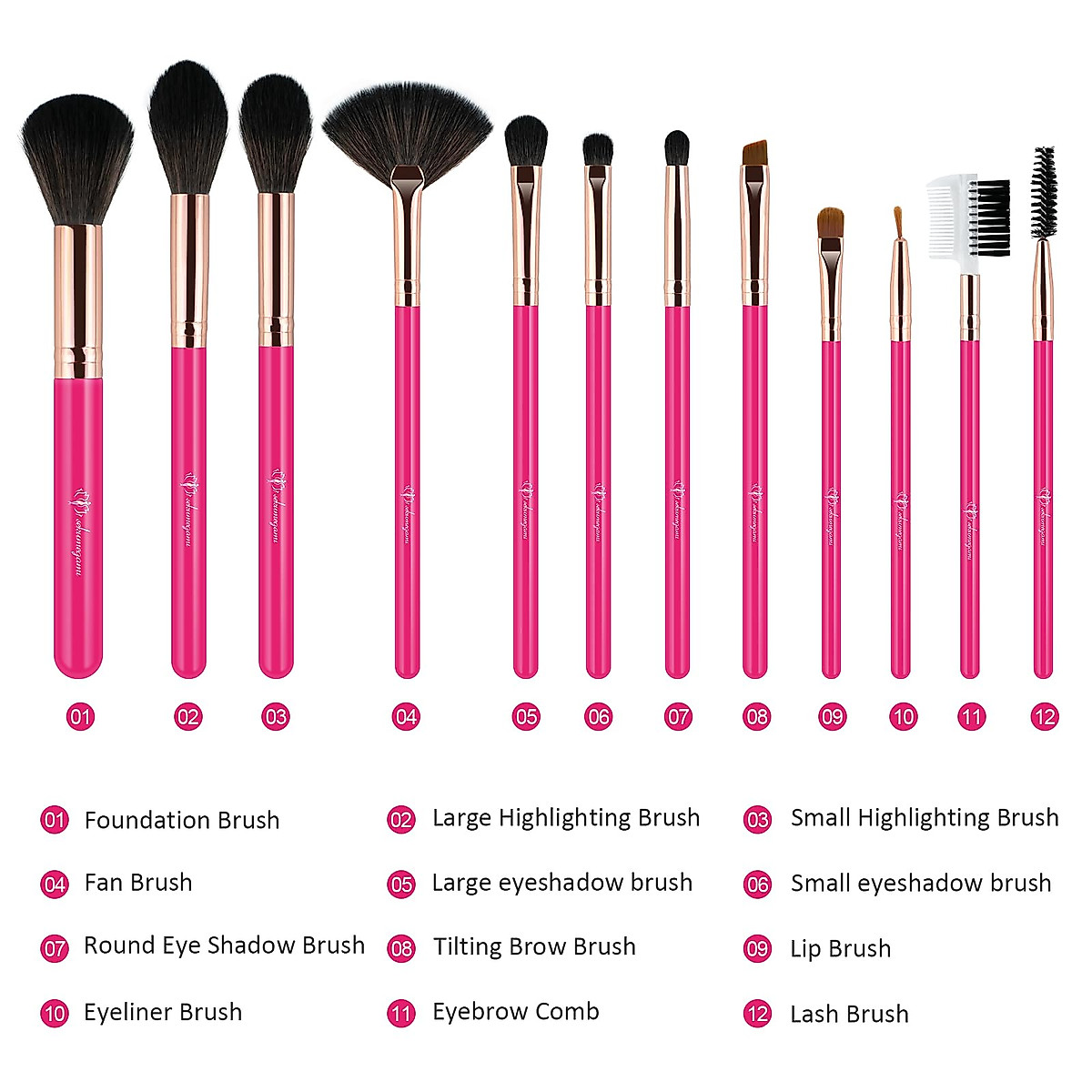 Makeup Brushes 12Pcs Makeup Kit,Foundation Powder Brush Eyeshadow Brush Concealers Blush Face Make up Brushes Set with Premium Premium Gift Box(12Pcs,Rose Red)