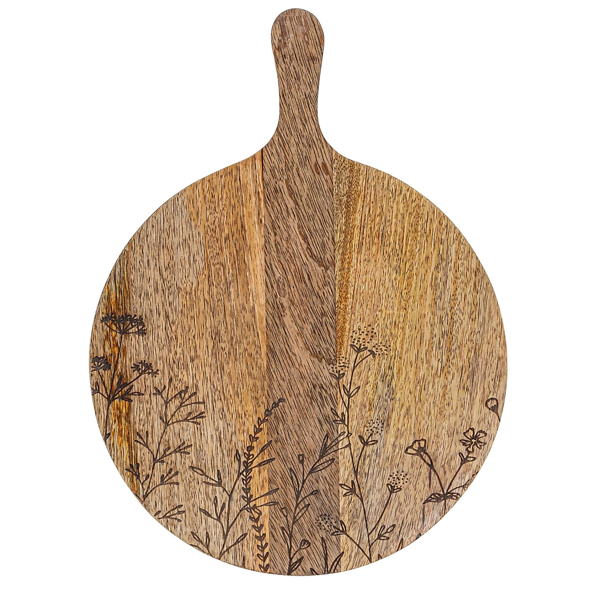 Creative Co-Op, Natural Mango Wood Cheese Board with Laser Etched Flowers, Large