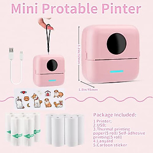 HuiJuKeJi Mini Sticker Printer Bluetooth Smart Pocket Inkless Thermal Printer with 10 Rolls Thermal Paper and Sticker for iOS&Android, Portable Receipt Printer for Photo Journal Notes Memo - Pink