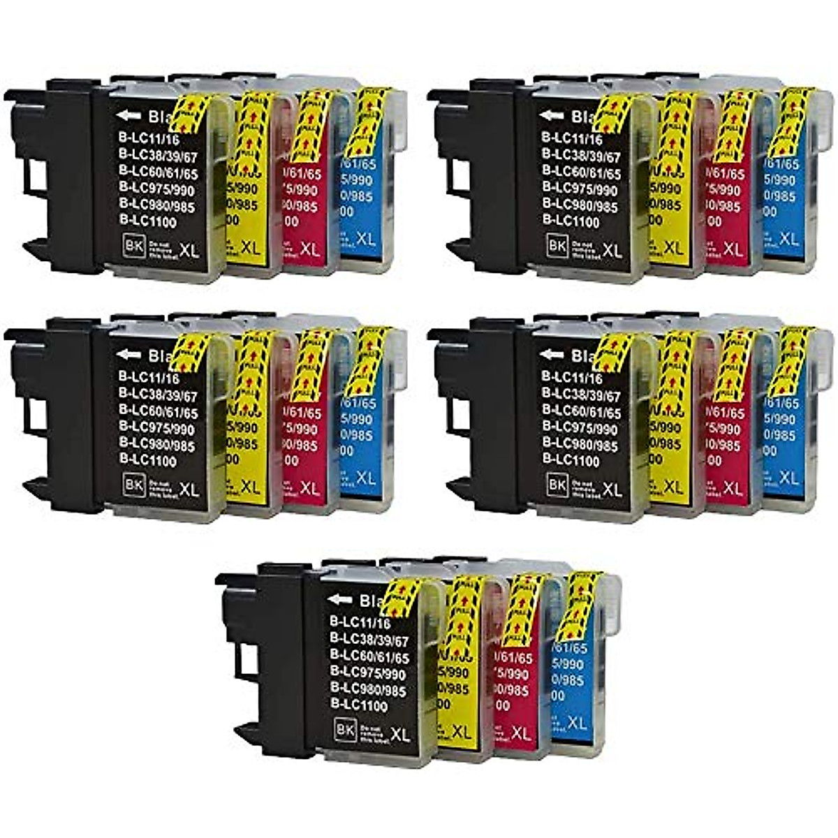 HOTCOLOR 20Pack for Brother LC-16 LC-68 LC-11 LC-38 LC-65 LC-980 LC-1100 LC61 LC-61 Ink Cartridge for MFC-J220 250C 255CW J265W J270W 290C 295CN J410W J415W 490CW 495CW Printer (5BK 5C 5M 5Y)