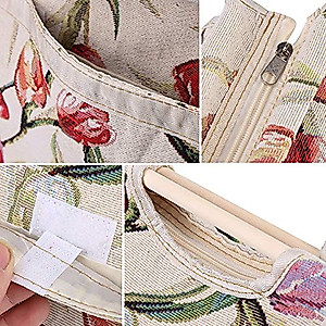 Yosoo Health Gear Knitting Bag, Yarn Organizer, Knitting Needle Storage Exquisite Practical Wood Handle Woven Fabric Storage Bag for Knitting Needles Sewing Tools(Rose Jacquard)