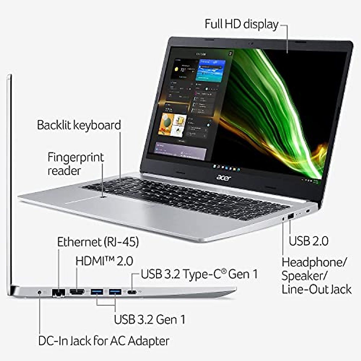 2022 Newest Acer Aspire 5 Laptop, 15.6 Inch FHD IPS Display, AMD Ryzen 3 3350U, 20GB DDR4 RAM, 512GB PCIe SSD, WiFi 6, Backlit Keyboard,AMD Radeon Vega 6 Graphics, Windows 11 Home, Bundle with JAWFOAL