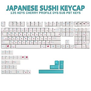 PBT Japanese Keycaps 135 Keys Dye Sublimation Cherry Profile with Key Puller Suitable for 104/87/61 60% MX Cherry Gateron Gaming Keyboard（Sushi Keycaps）