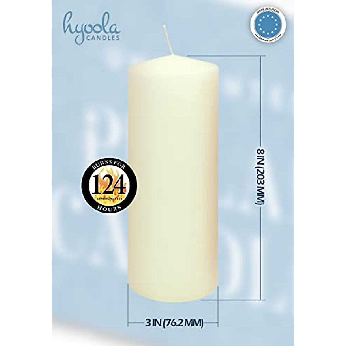 Hyoola Ivory Pillar Candles 3x8 Inch - Unscented Pillar Candles - 6-Pack - European Made