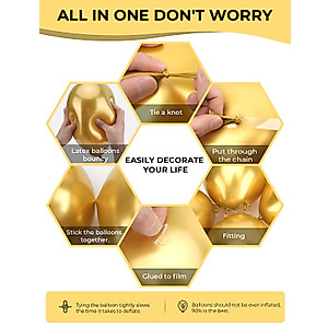 Adeyoo Metallic Gold Party Balloons,60pcs Gold Confetti Balloons Set,12 Inch Natural Latex Balloons Sparkle Balloons Metallic Balloons with Ribbon for Birthday Graduation Anniversary Party Decorations