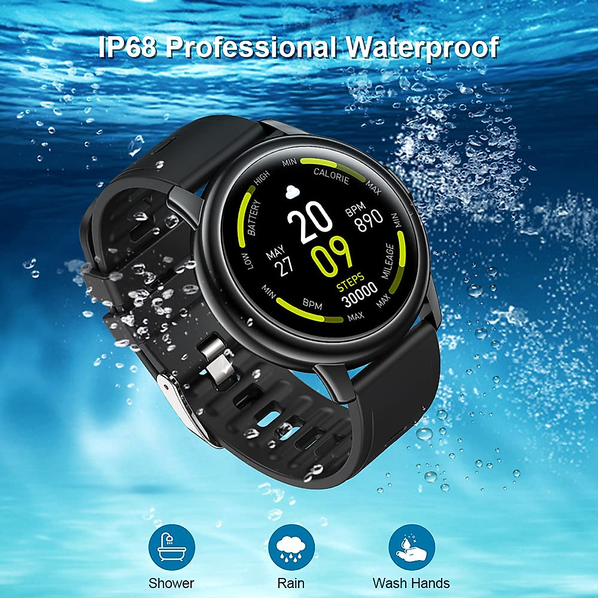 Cillso Smart Watch for Men, IP68 Waterproof Fitness Tracker, Smartwatch for Android iPhone Phones, Activity Tracker with Heart Rate and Sleep Monitor, 24 Sports Modes, Pedometer, Black